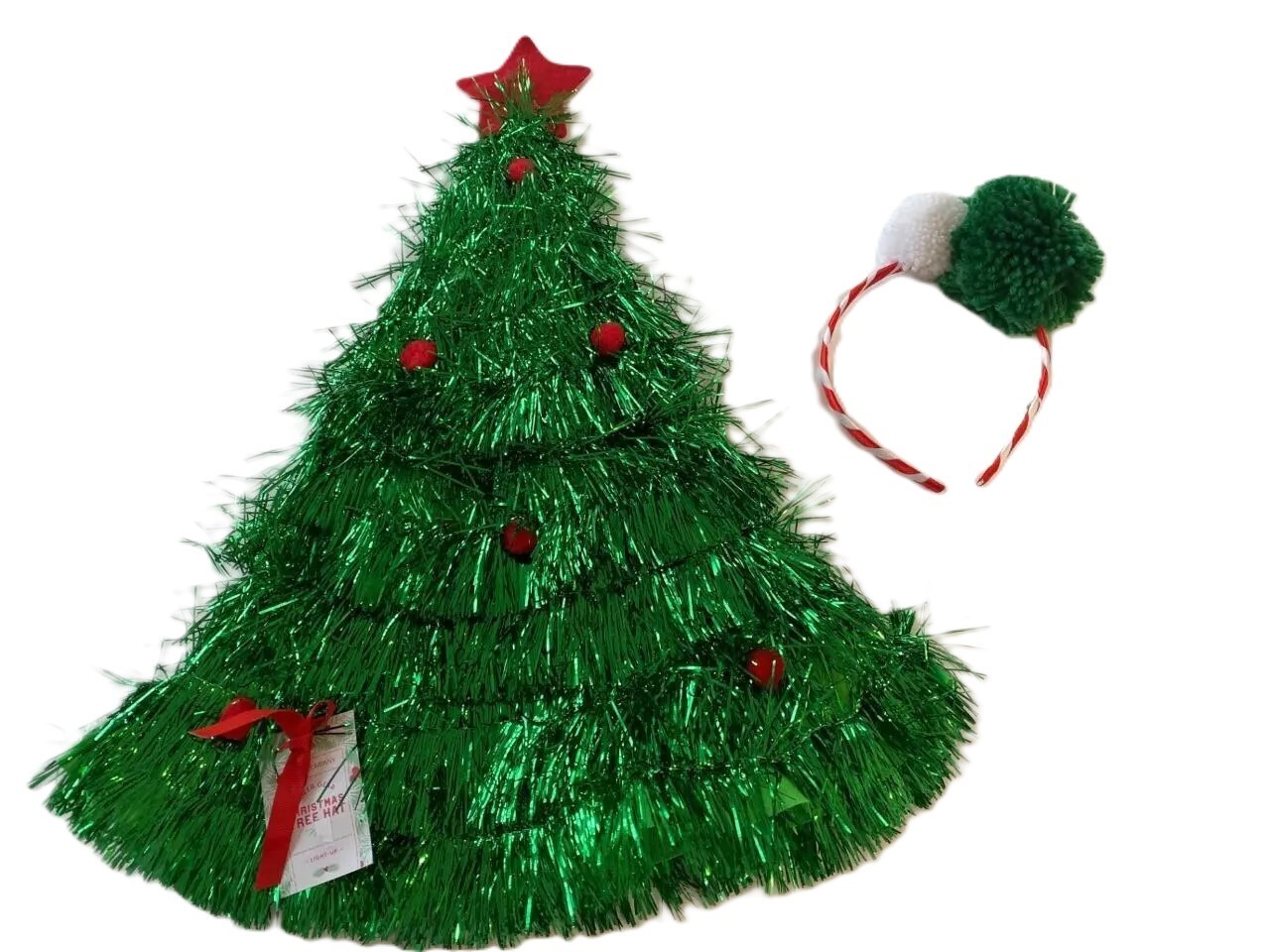 Christmas Tinsel Tree Hat & Headband Novelty Ugly Party Set 2pc BIG 20 ...
