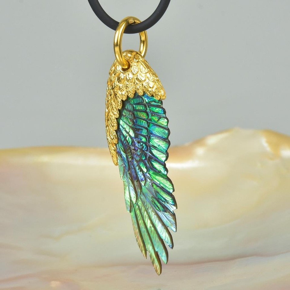 18K Gold Vermeil Sterling & Carved Penguin Wing Shell Angel Wing Pendant 4.65g | eBay