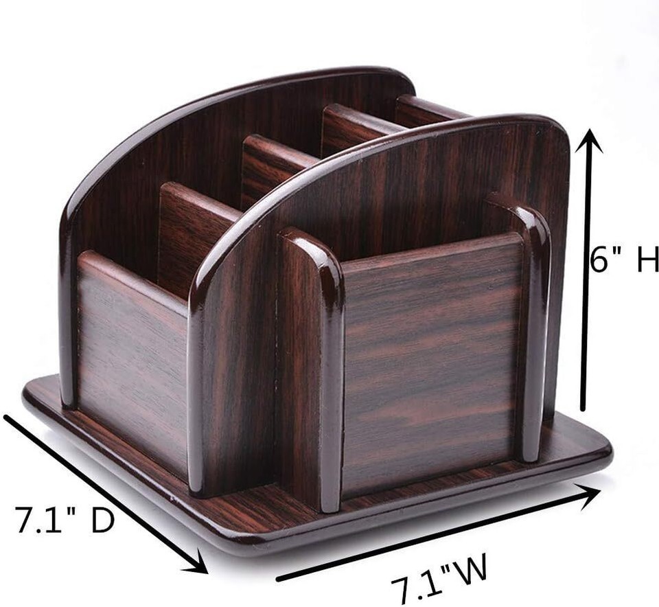 Revolving Caddy Remote Control Organizer Wooden Storage Holder Box TV ...