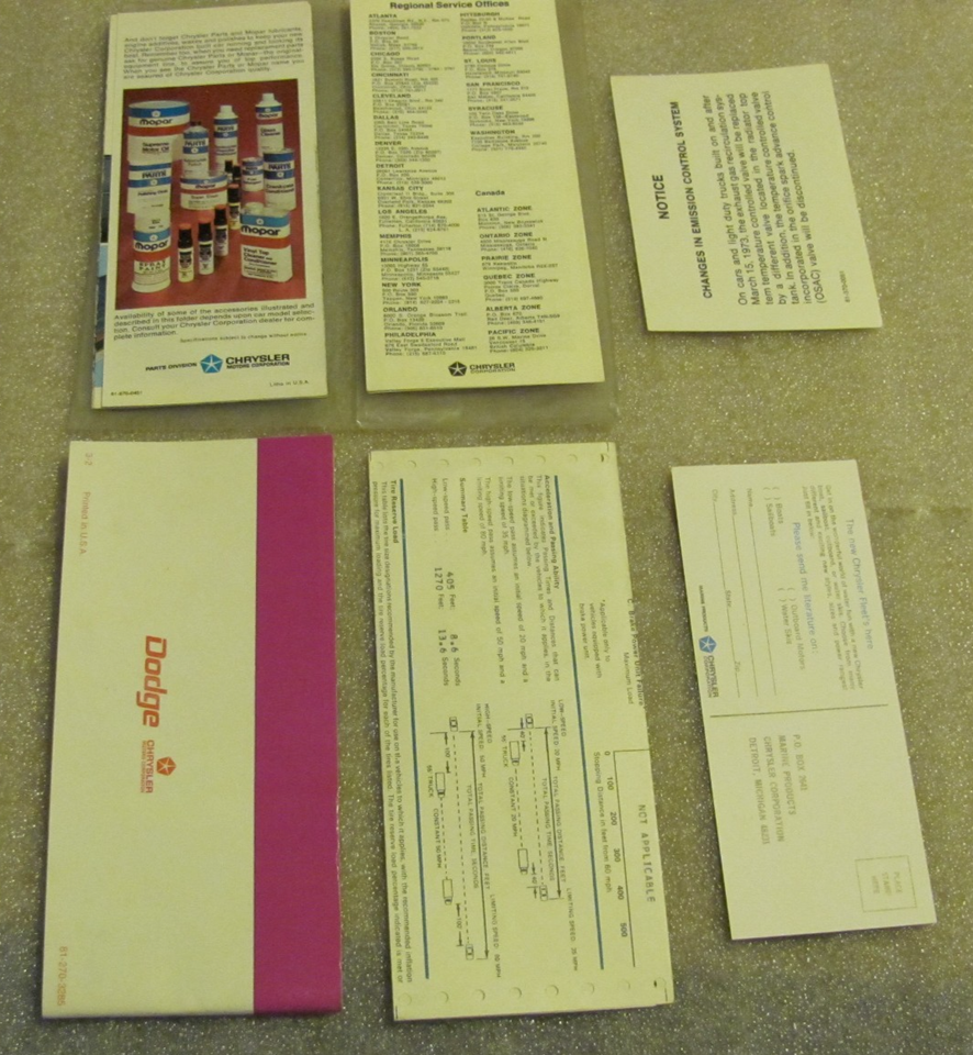 1973 Dodge Dart Sport Owners Operators Manual Package Set Genuine ...
