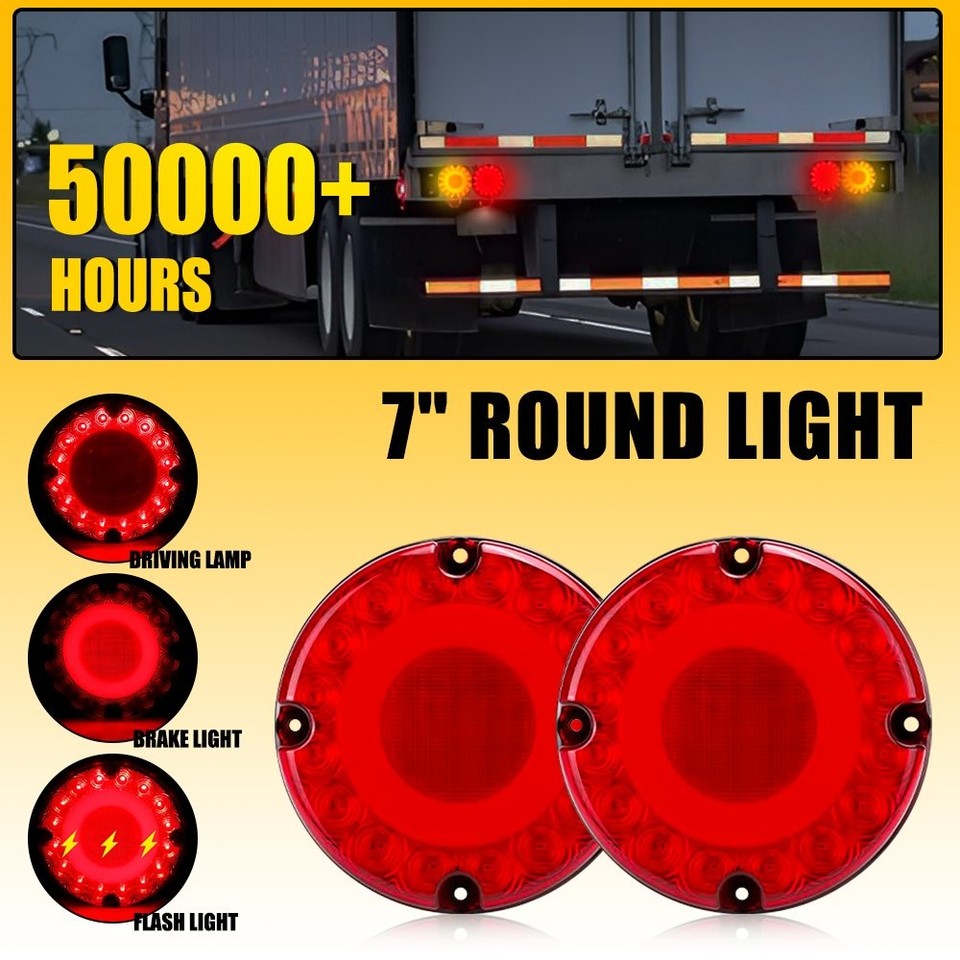 7inch Round Red LED Truck Trailer Bus Brake Stop Turn Signal Tail Light ...