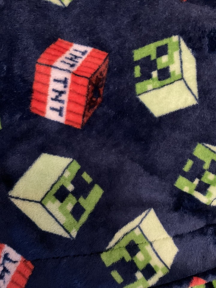 Minecraft bathrobe large kids navy blue creeper boys girls robe | eBay