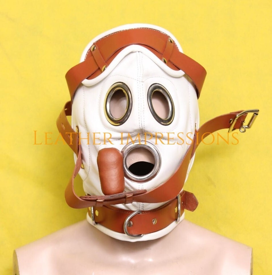 Real Leather Bondage Gimp Mask Sensory Deprivation Hood Bondage Adult ...