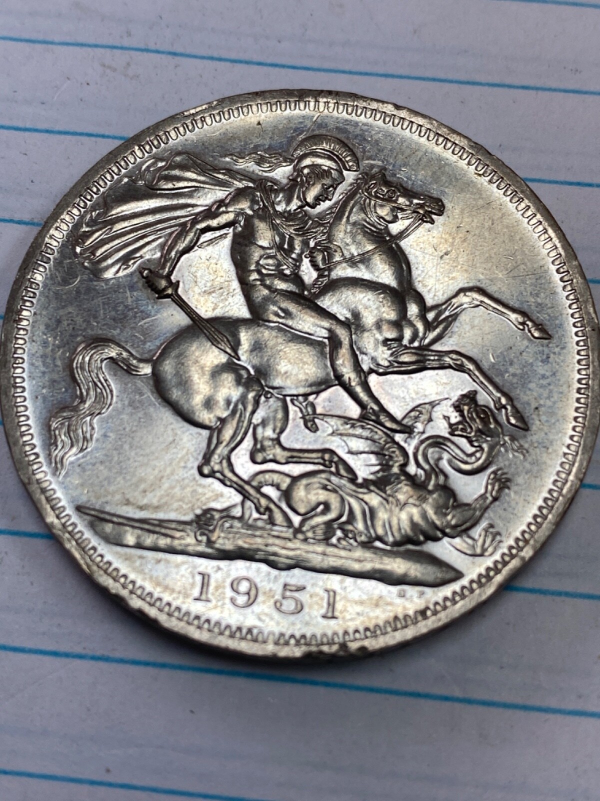 1951 5 Shilling Coin Great Britain UK Crown King George VI Dragon Coin ...
