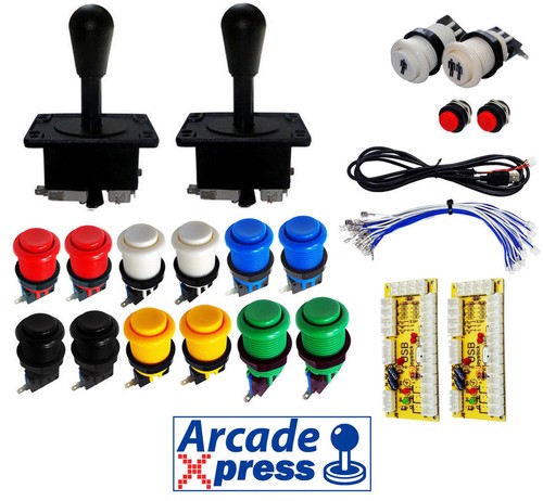 Black American Arcade Joysticks Kit 12 Buttons + 2 Player Retropie Usb ...