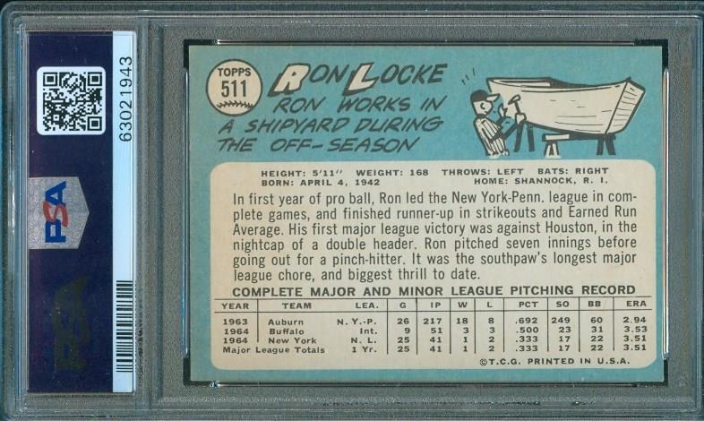 1965 Topps Baseball Card RON LOCKE New York Mets #511 PSA 7 | eBay