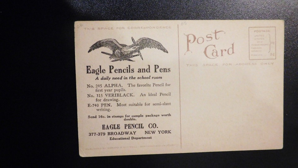 Mint USA Advertising Postcard Eagle Pencil Co Pencils and Pens Broadway ...