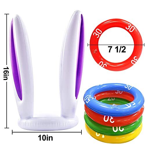[ Score Ring ] 3 Pack Easter Inflatable Bunny Ring Toss Game Easter ...