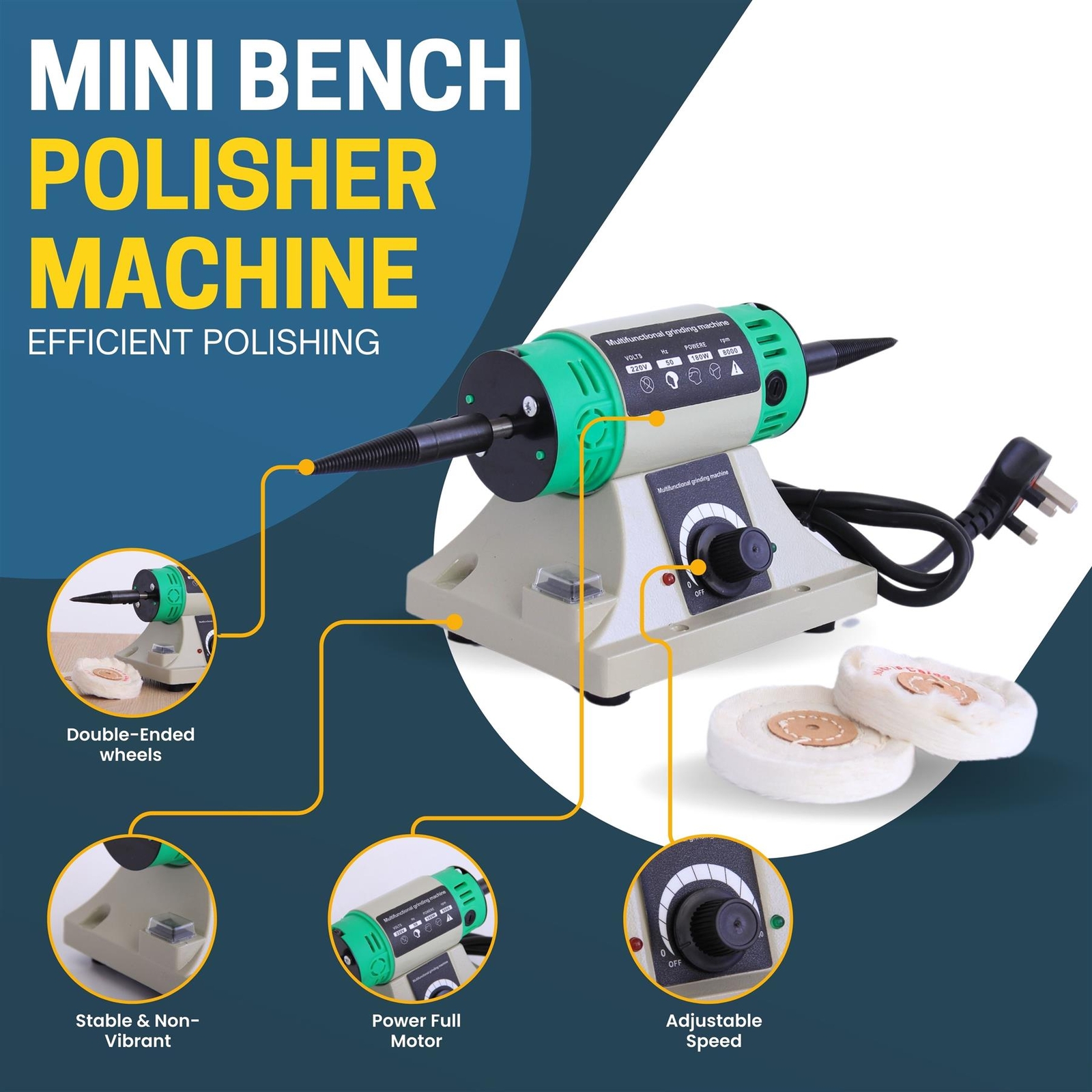 Mini Dual Bench Polisher Machine for Polishing Various Metals and ...
