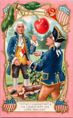 Postcard President George Washington as Youth with Cherry Tree Ax ...