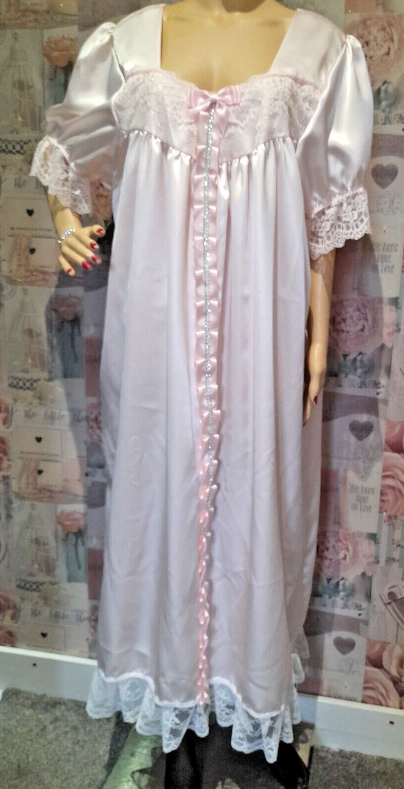 Ladies Transgender Lace Satin Short Diamonte Nightdress Nightie Plus ...