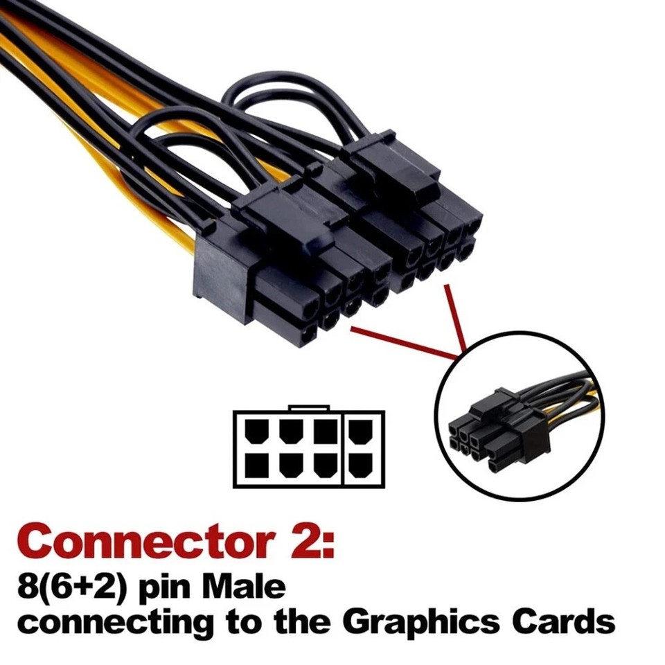 PCI Express 6 pin Female to Dual PCI-E 8( 6+2) pin Male GPU Power Cable ...