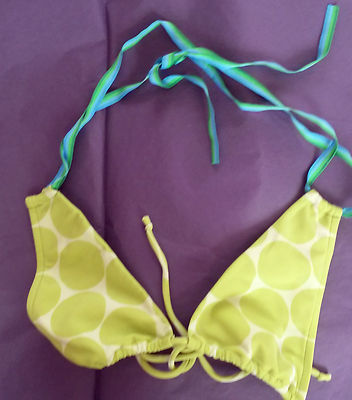 Lime green dotted bikini top with striped ribbons straps. Size M | eBay