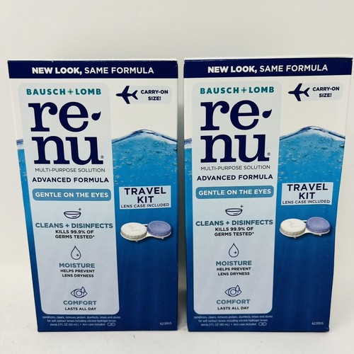 2 x Bausch Lomb Renu Travel Contact Solution TSA Approved, 2 oz Exp 08/ ...