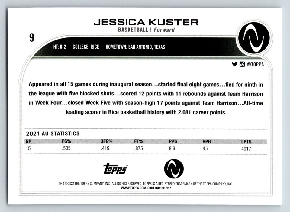 2022 Topps Athletes Unlimited #9 Jessica Kuster - Basketball - NM | eBay