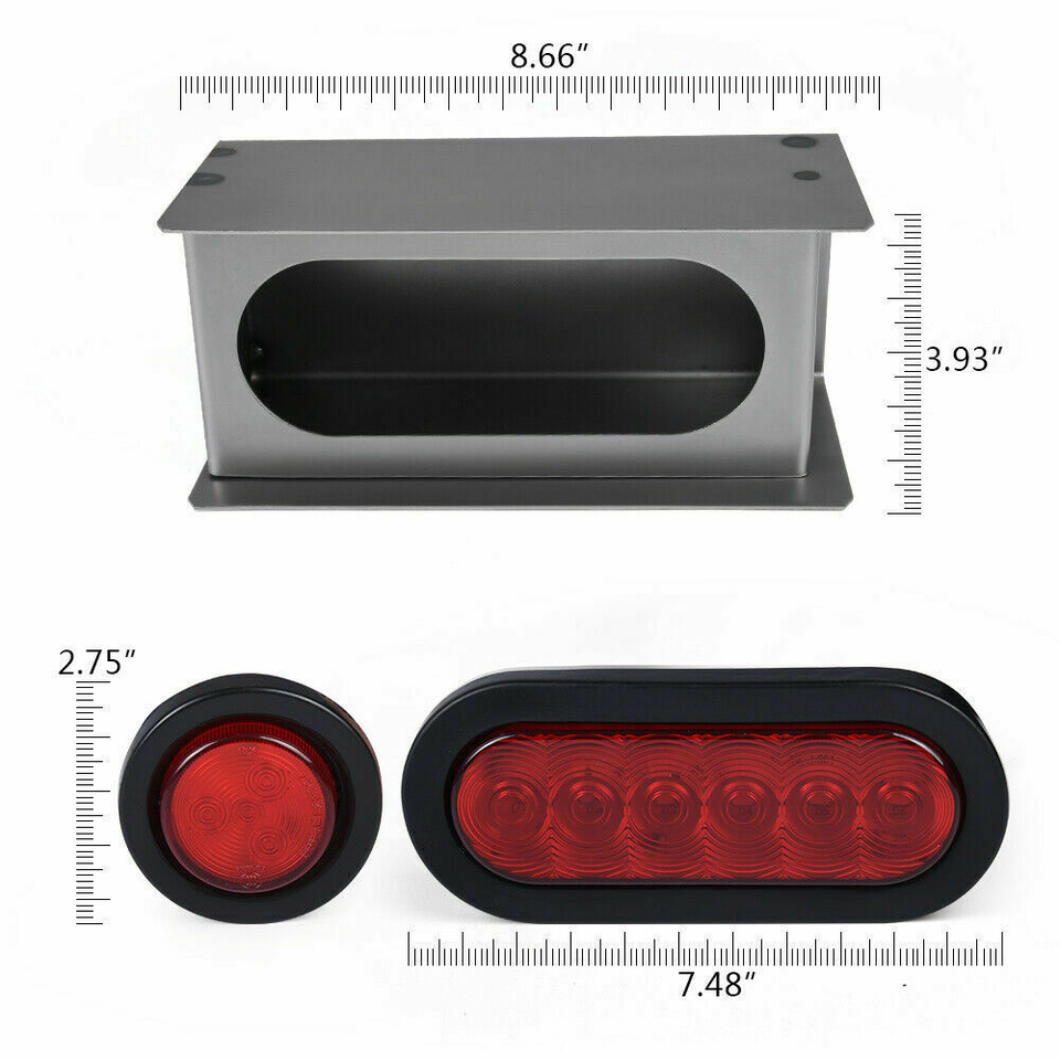Fit For Truck Steel Tail Light Guard Box Kit USA 6" Oval RED LED w ...