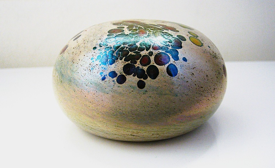 AARON SLATER SIGNED STUDIO ART GLASS IRIDESCENT PAPERWEIGHT - CA: EARLY ...