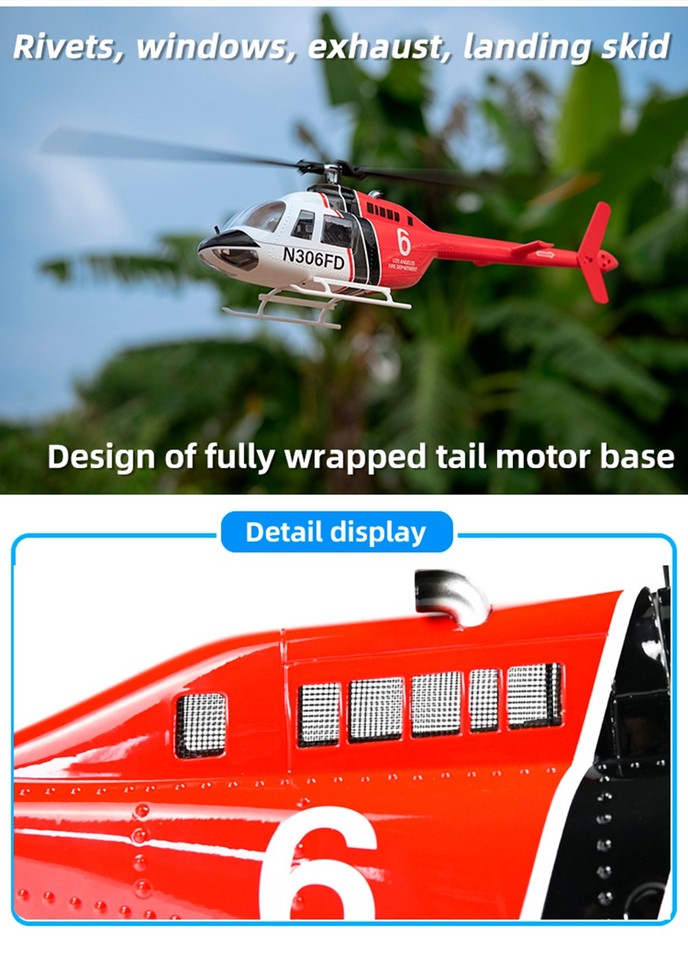 FLY WING Bell 206 V3 RC Helicopter 1:16 2/4Blade 6CH GPS w/ H1 Flight ...