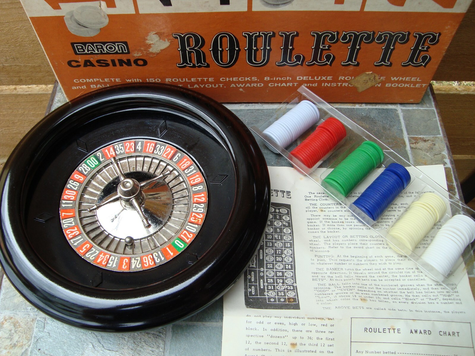 Vintage Casino Roulette H Baron Inc Wheel Board Game & Painted Felt ...