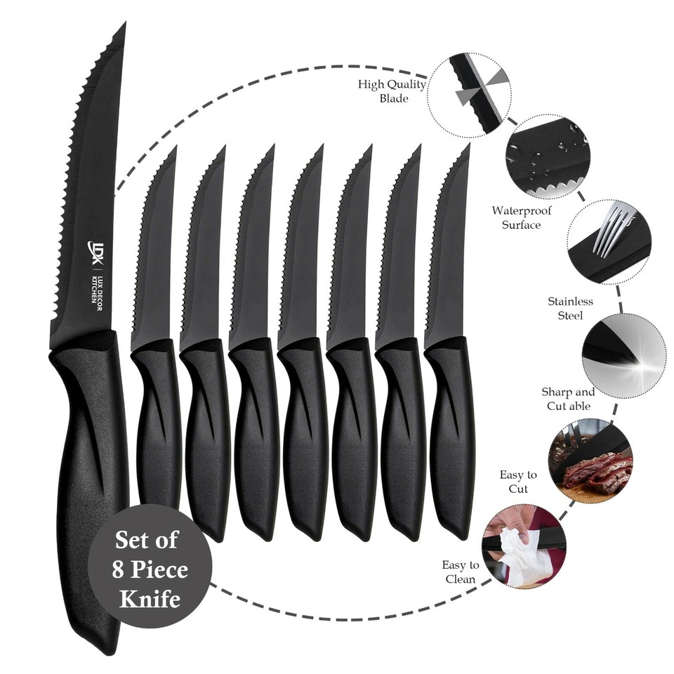 8 Piece Stainless Knife Set Professional Serrated Steak Knives Kitchen ...
