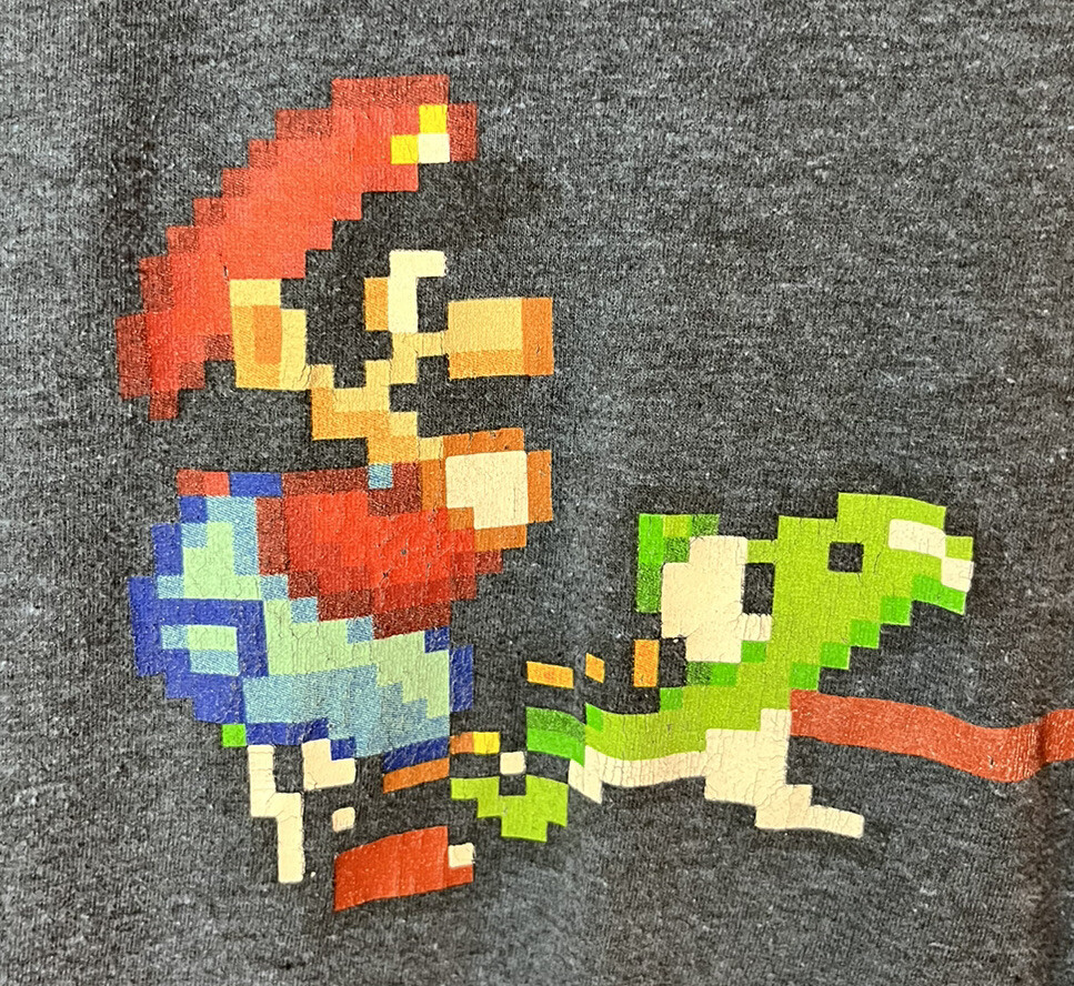 Super Mario World Pixelated Mario Riding Yoshi Grey T… - Gem