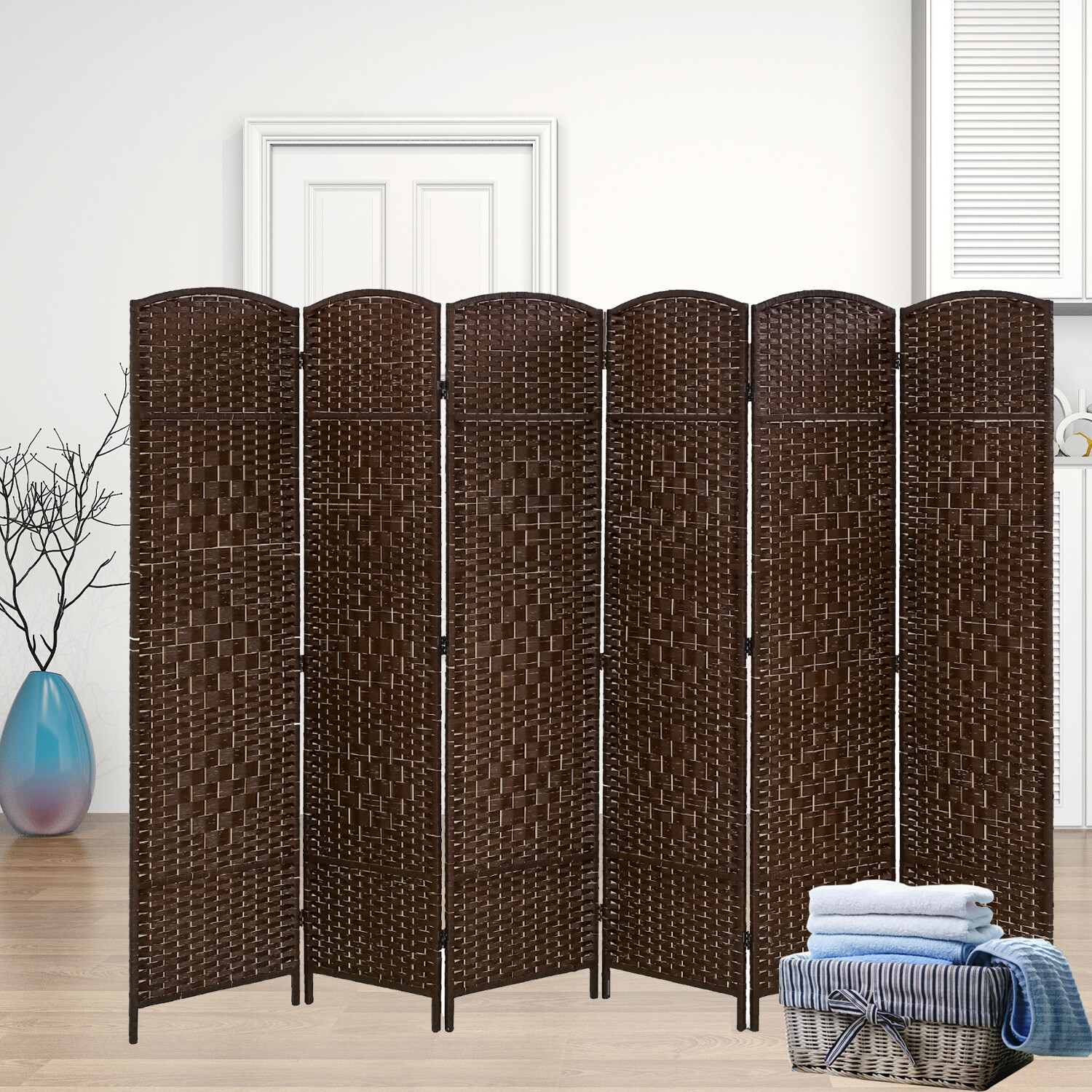 Room Divider 6 Panel Room Divider Wood Screen Folding Portable ...