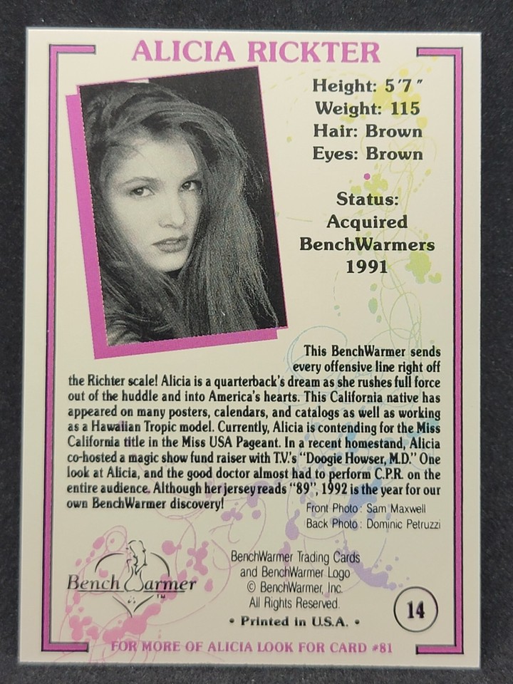 ALICIA RICKTER 1992 BENCH WARMERS TRADING CARD #14 1_J | eBay
