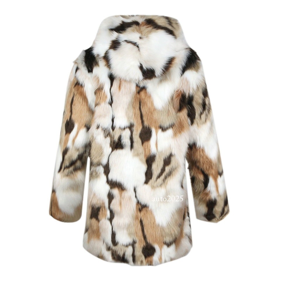 Men's Faux Fur Open Front Coat Jacket Winter Warm Long Hoodie Luxury ...