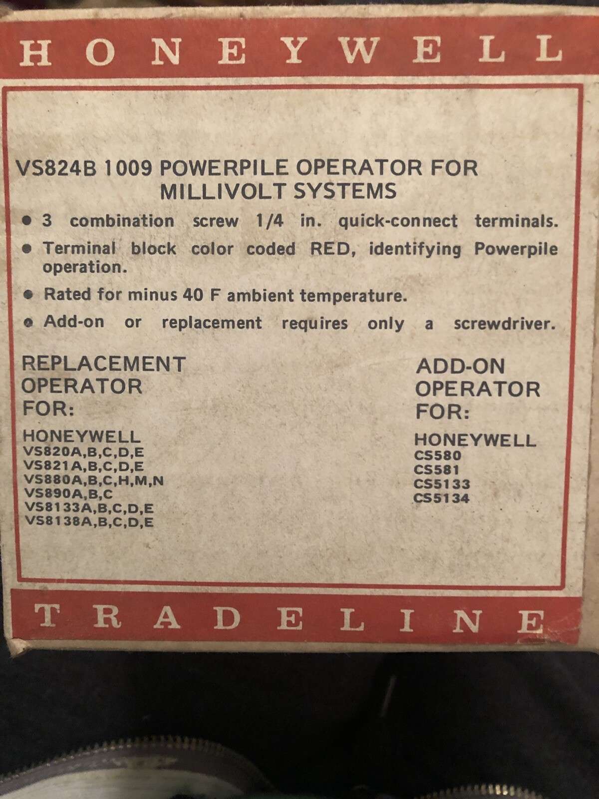 Honeywell VS824B 1009 Powerpile Operator For Millivolt Systems | eBay