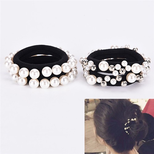 Fashion Rhinestone Crystal Pearl Hair Band Rope Elastic Ponytail Holder ...