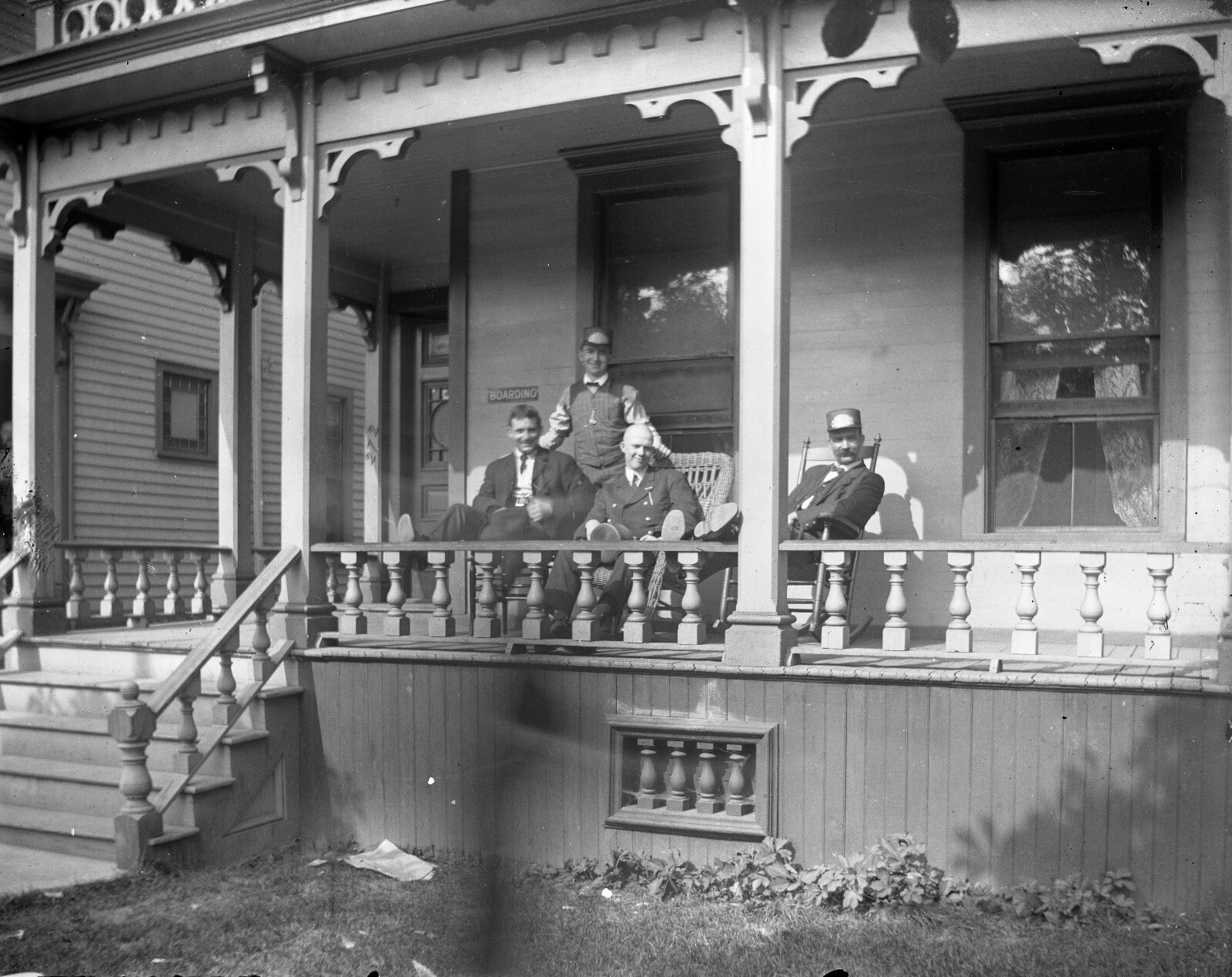 5x4 Glass Negative - Boarding House with Railroad/Trolley Conductors Ca ...
