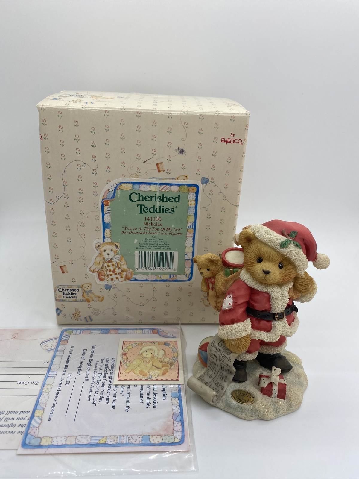 Cherished Teddies Nickolas 1995 You're At The Top Of My List Figurine ...