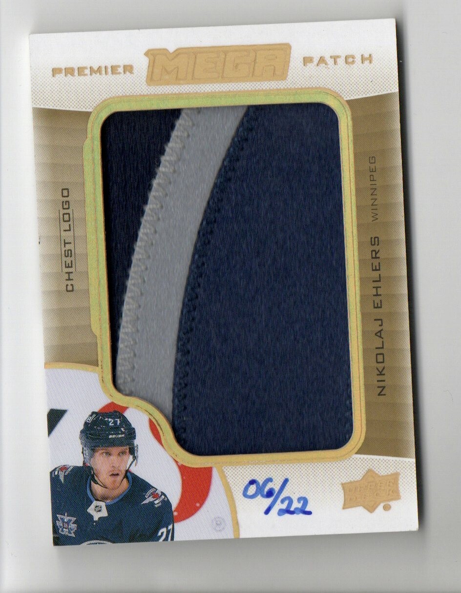 20 21 UD Premier NIKOLAJ EHLERS Game Used JETS Mega Patch Chest Logo 06 ...