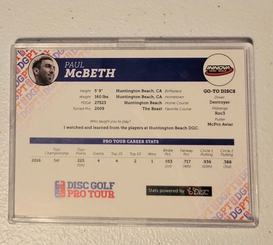 2016 World champion Paul McBeth Rookie Disc Golf Pro Tour Trading card ...