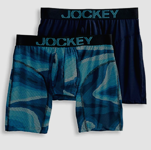 2 Mens JOCKEY MIDWAY BOXER BRIEFS RAPIDCOOL 1 Blue & 1 Print MEDIUM 32 ...