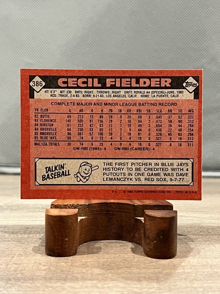 1986 Topps Baseball #386 Cecil Fielder Rookie - Toronto Blue Jays | eBay