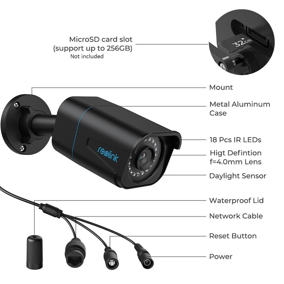 Reolink Black RLC-810A 4K PoE IP Security Camera Outdoor 100ft Night ...