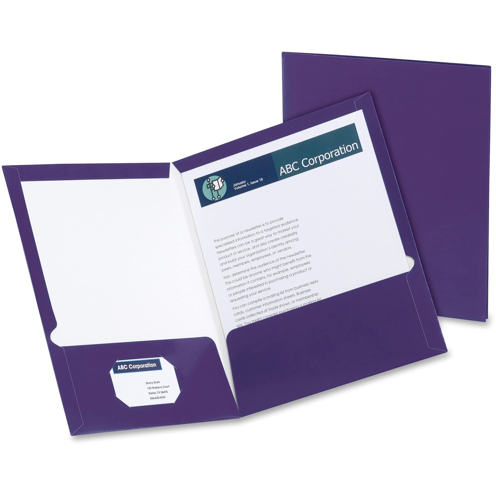 25 Count Purple Laminated Twin Pocket Folders High Gloss Business Card ...