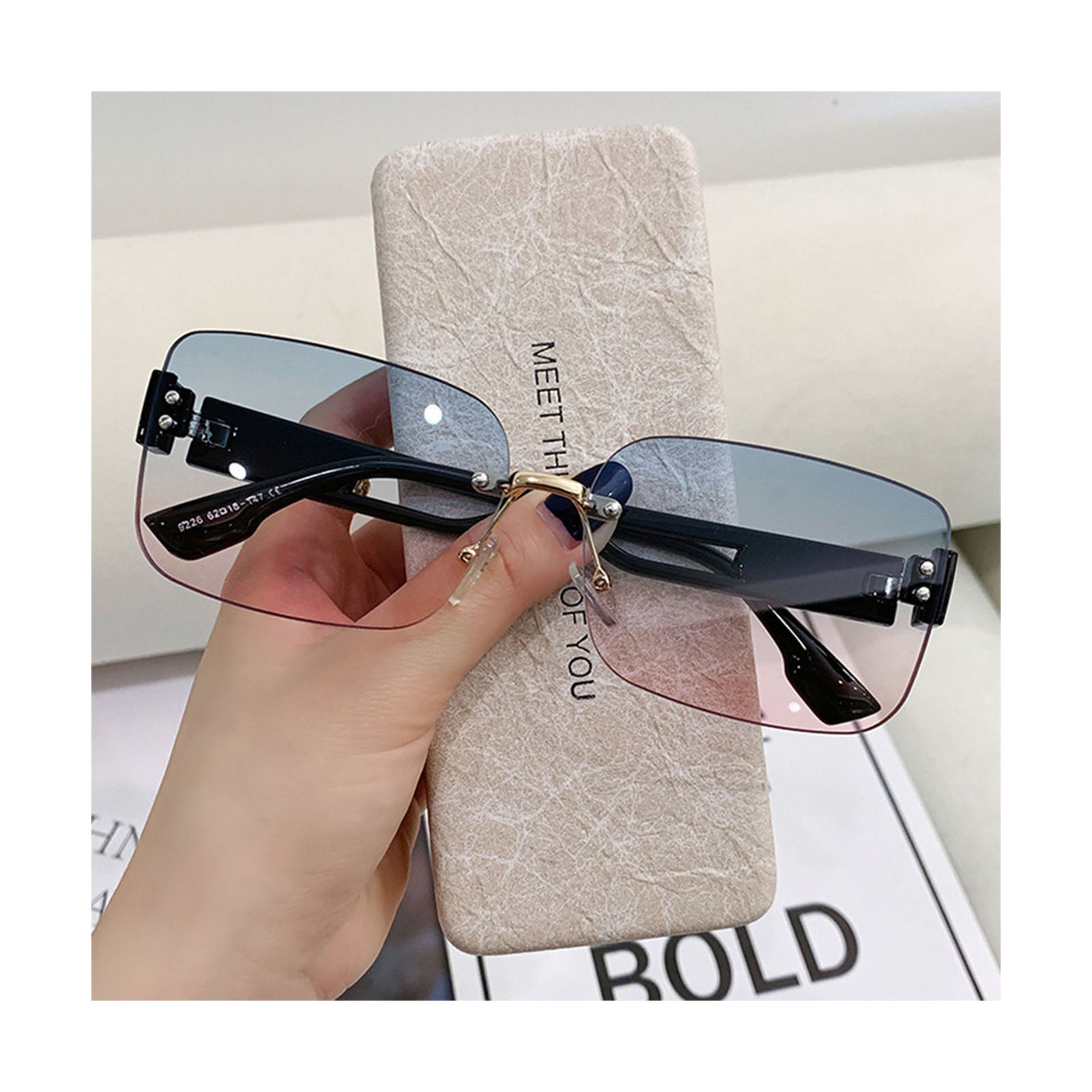 Rimless Gradient Lens Women Sunglasses Fashion Frameless Tinted Glasses ...