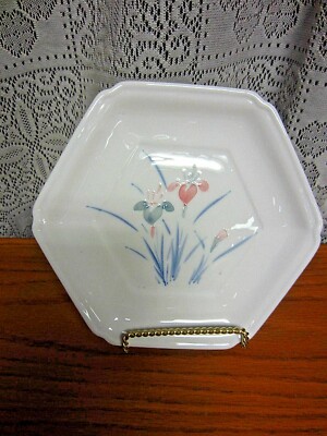 Vintage 6 Sided Hexagon White Plate - Hand Painted- Floral Design- 7 3/ ...