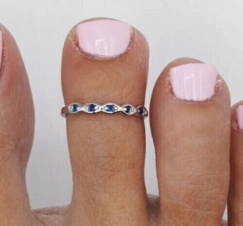 Adjustable Toe Ring 0.30Ct Round Blue Sapphire Women's 14k White Gold ...