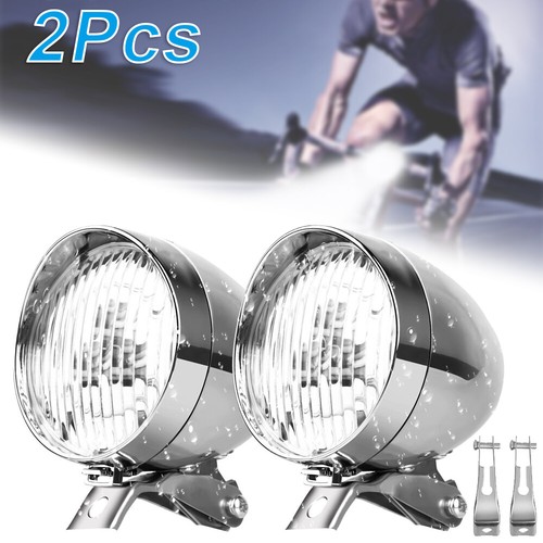 2Pcs Silver Vintage Bicycle LED Classical Retro Headlight Front Light ...