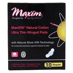 Maxim Hygiene MaxION Natural Cotton Ultra Thin Winged Pads Regular 10 ...