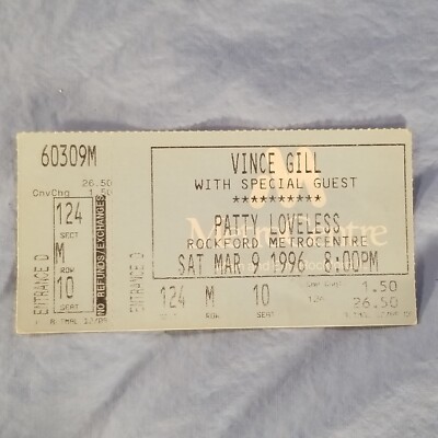 1996 VINCE GILL & PATTY LOVELESS Tour Concert Ticket Stub Rockford Il 3 ...