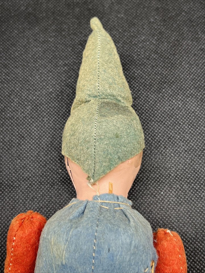 Antique Celluloid? Head Jester Clown Rattle Doll cloth felt straw body ...