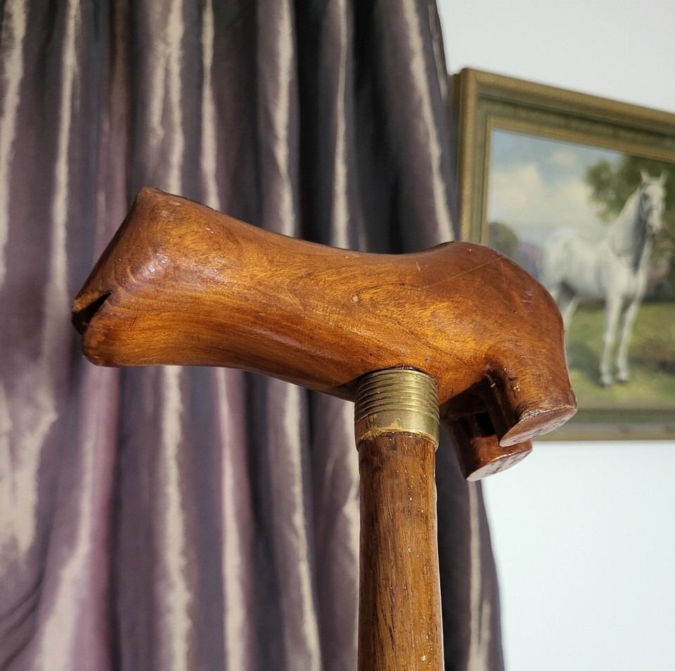 Wooden Carved Bear Frog 1976 Half Dollar Coin Wood Brass Walking Stick ...