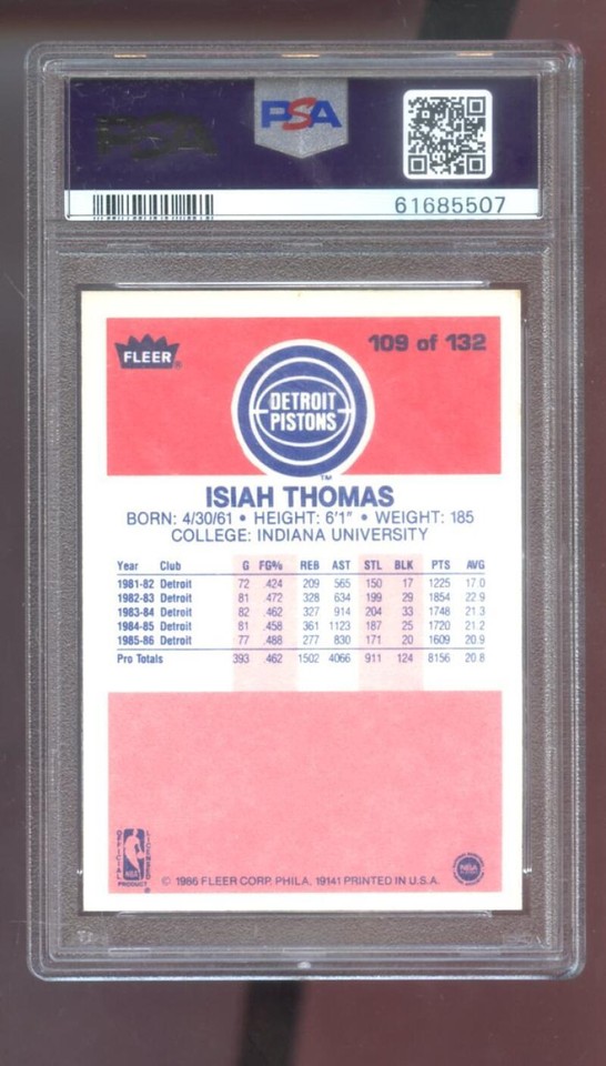 1986-87 Fleer #109 Isiah Thomas ROOKIE RC PSA 8 Graded Basketball Card ...