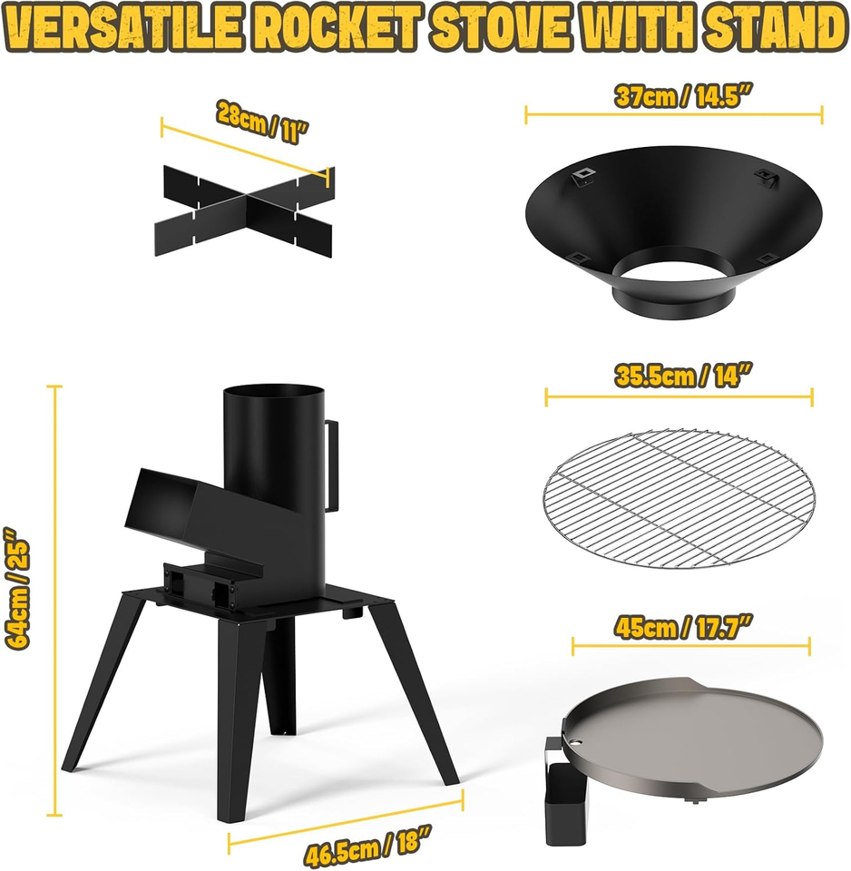 3-In-1 Camp Rocket Stove Kit with BBQ Grate, Griddle, Pot Rack ...