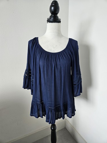 Fever clothing boho peasant blouse navy blue lightweight size small ...