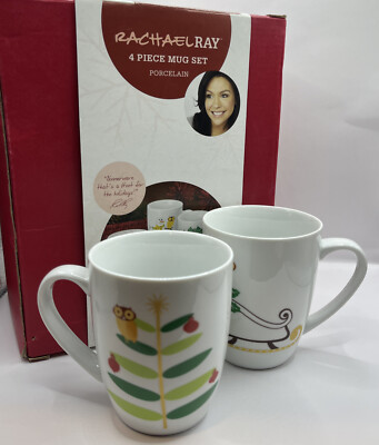 Rachel Ray Holiday Hoot Christmas Mugs Set of 4 New In Open Box | eBay